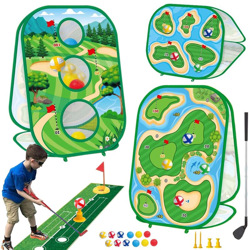 4-In-1 Kids Sticky Golf Games Set With Club, Golf Putting Practice Mat ...