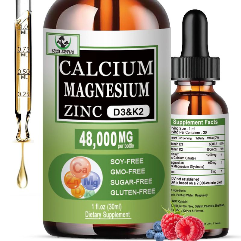 Calcium Magnesium Zinc Drops, 1200mg Calcium with Vitamin D3 K2 ...