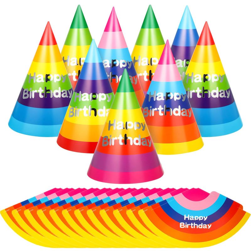 Outus 20 Pieces Rainbow Birthday Party Hats Fun Party Cone Hats ...