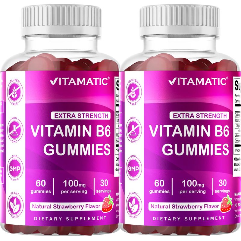 Vitamatic 2 Packs Vitamin B6 100mg - Strawberry Flavor - 60 Pectin ...