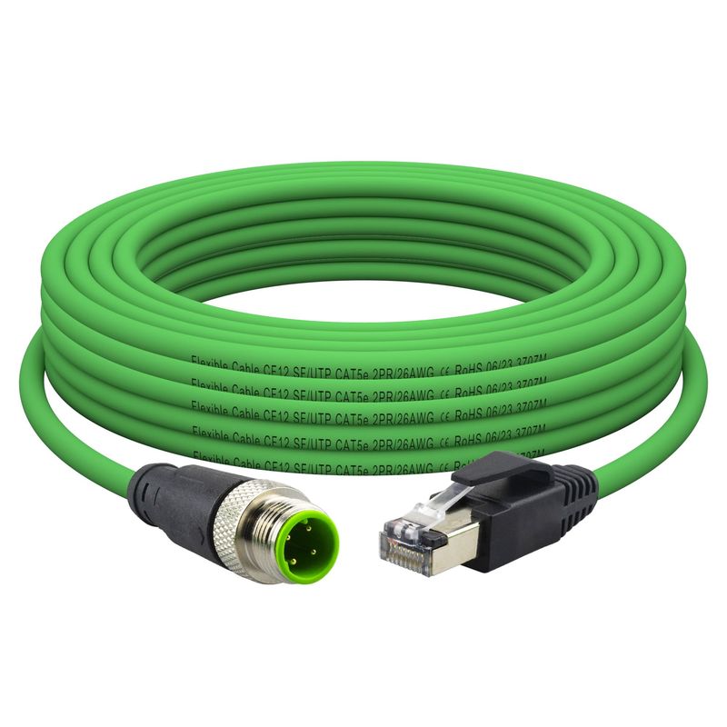 Lonlonty M12 4 Pin to RJ45 Shielded Cable Assembly, 26 AWG Industrial ...