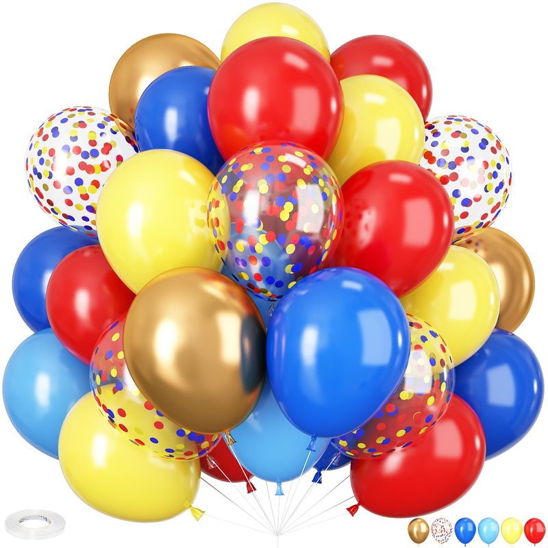 Carnival Circus Balloon Kit, 60PCS 12 Inches Red Yellow Blue Balloons ...
