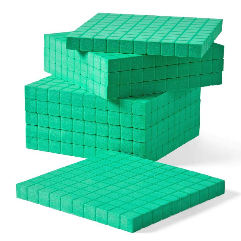 hand2mind Green Foam Base Ten Blocks Flats Set, Place Value Blocks ...