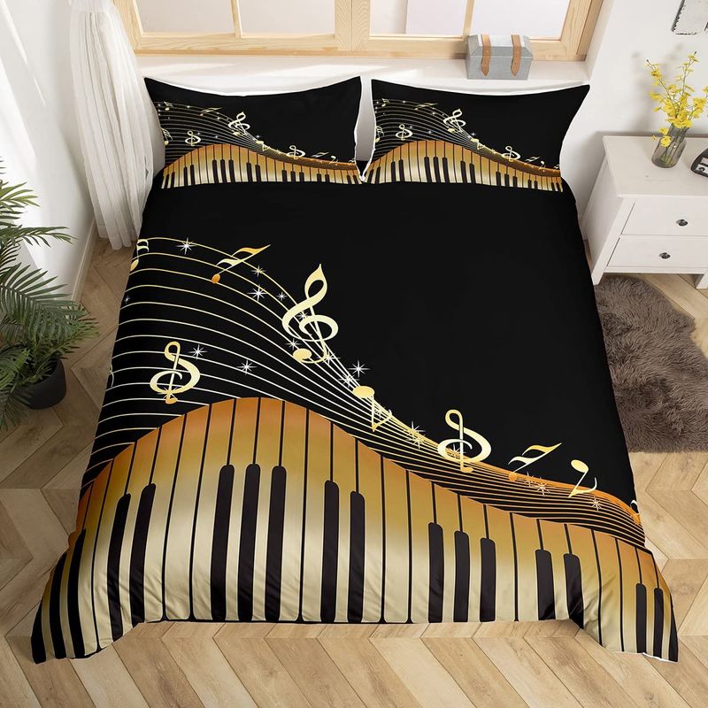 feelingyou Piano Keys Duvet Cover,Kids Golden Music Notes Bedding Set ...