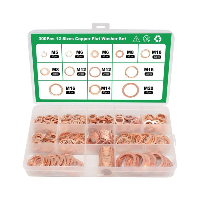 Tapsin Pack of 300 Copper Sealing Rings Assortment Copper Sealing Rings ...