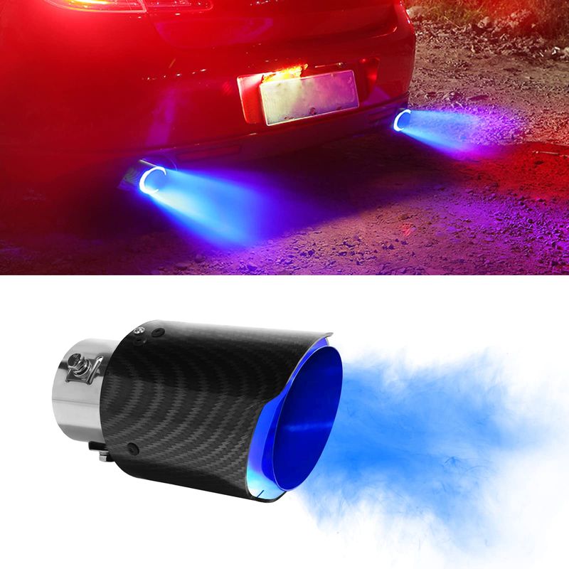 Vechkom 2.5 inch Inlet Carbon Fiber Exhaust Tip with Blue LED Light ...