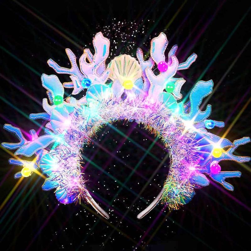 JAKAWIN Light Up Mermaid Headband Seashell Hair Accessories Glow ...
