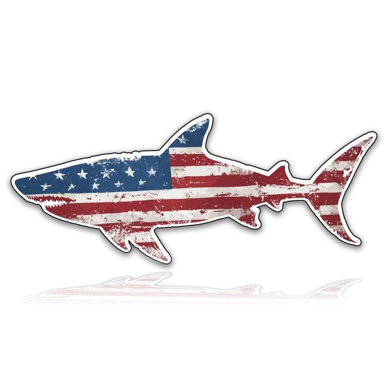 Shark Fishing Sticker: Tactical Shark Fish USA Flag Sticker Decal for ...
