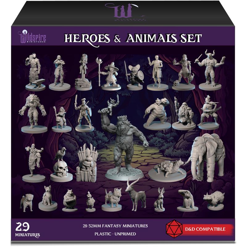 28 Miniature Hero & Animals for DND Miniatures 28mm Bulk Dungeons ...
