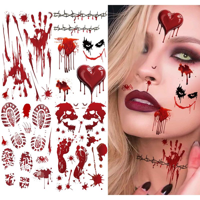Sevendosong Halloween Horror Bloody Realistic Bleeding Temporary Tattoo ...