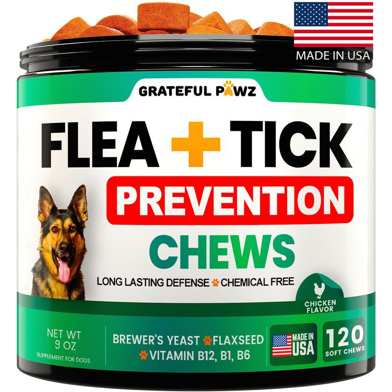 Flea and Tick Prevention for Dogs Chewables - Made in USA - Natural ...