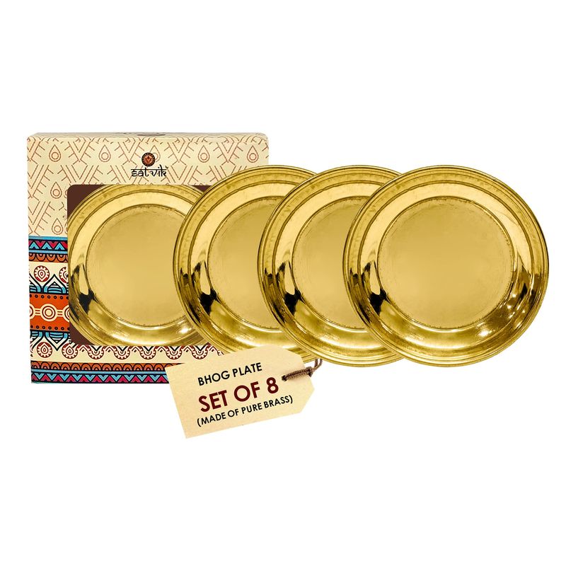 SATVIK Set of 8 Pc Pure Brass Pujan Prasad Bhog Thali Mandir Temple ...
