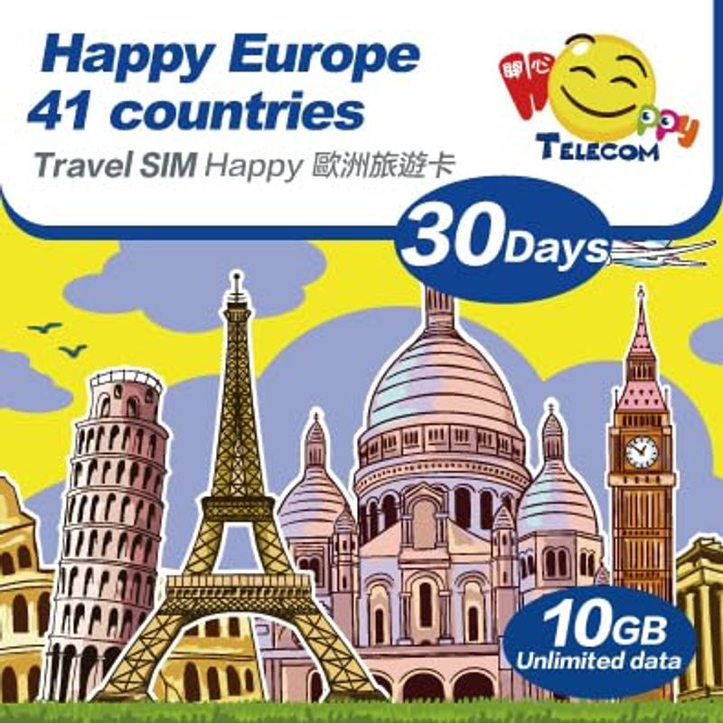 Happy Europe 41 Countries 30 Days Unlimited Data Travel Sim Card ...