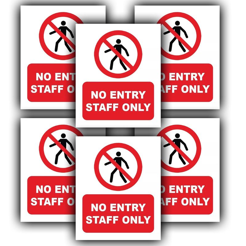 6-Pack - No Entry Staff Only Vinyl Sticker Signs - 110mm x 90mm ...