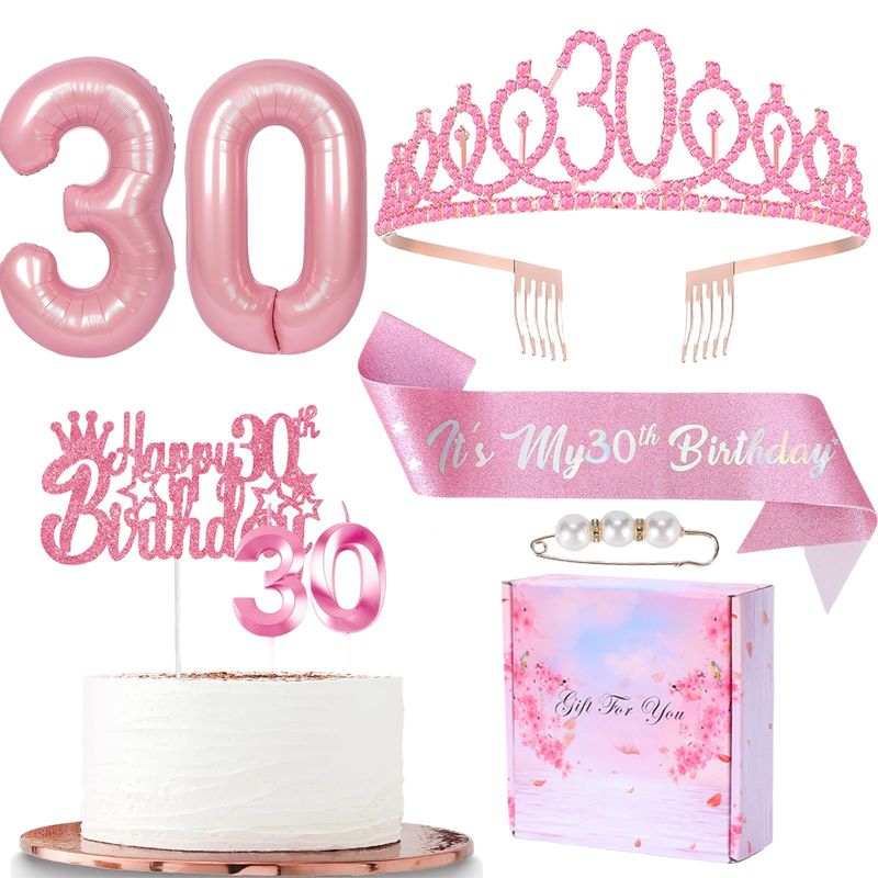 Pink 30th Birthday Decorations,30th Birthday Sash and Tiara Set for ...