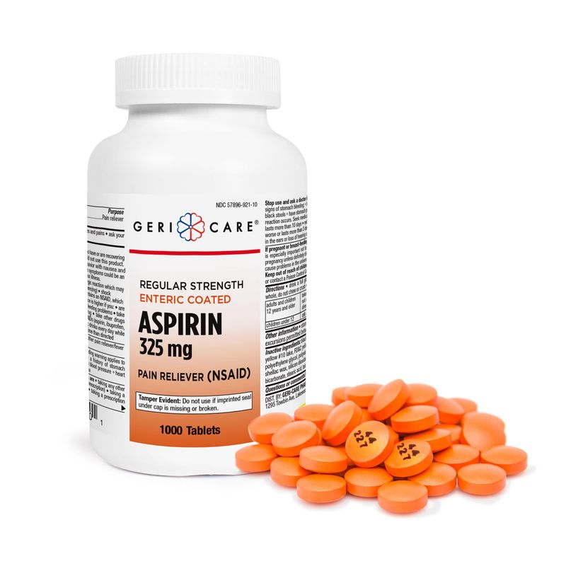 GeriCare Enteric Coated Aspirin Tablets 325mg (1000 Count) NSAID Pain ...