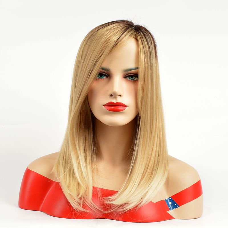 NiceToBuy Umeet Middle/Shoulder Length Ombre Blonde Dark Brown Roots Medium Length Straight ...