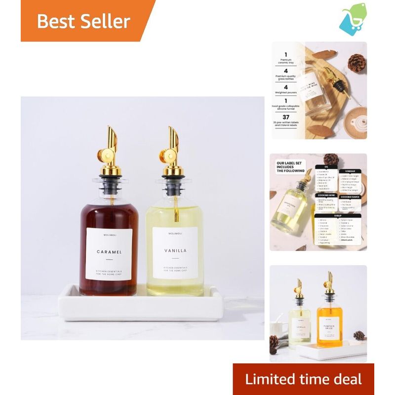 Premium Glass Pourer Set - Olive Oil & Syrup Dispenser with Elegant ...