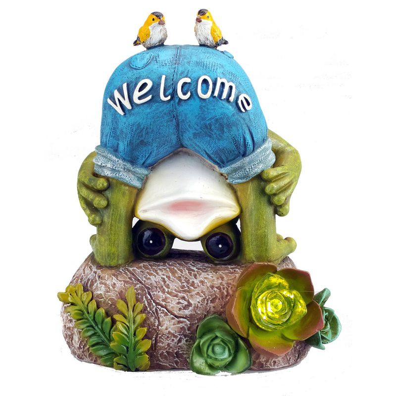 Bo Toys Solar Powered Frog with 2 Birds Outdoor LED Garden Light Decor ...