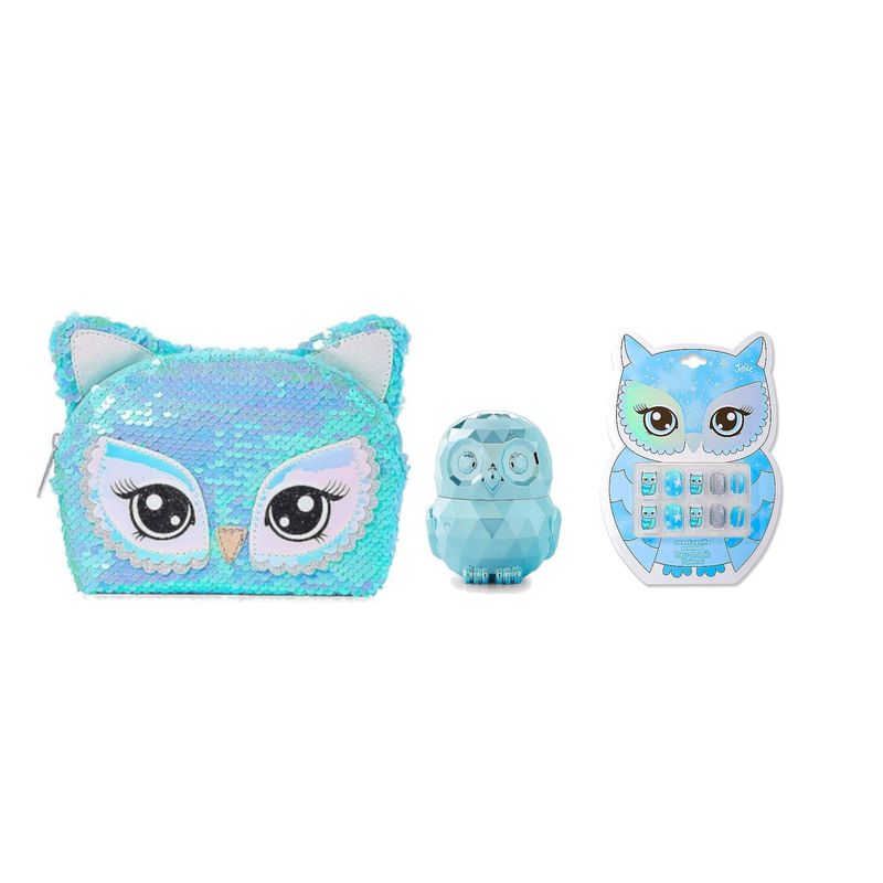 Justice For Girls Owl 3pc Sequin Cosmetic Gift Set Lip Gloss Nails Bag ...
