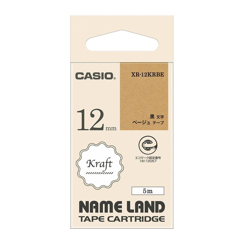 Casio Label Writer Nameland Craft Tape 12mm XR-12KRBE Beige with Black ...