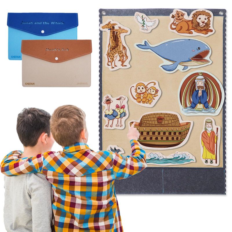 CHEFAN 2 Pack Felt Board Bible Stories Set, Flannel Felt Board for Toddler Include Noah's Ark ...