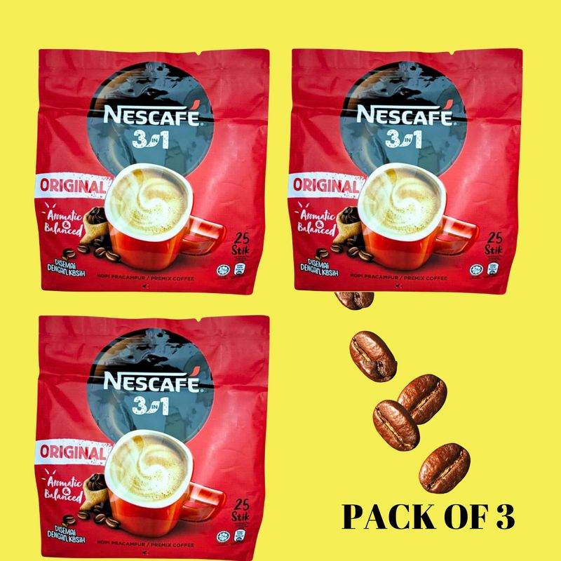 Pack of 3 NESCAFE Original Instant Coffee Aromatic & Balanced 18g x 75 ...