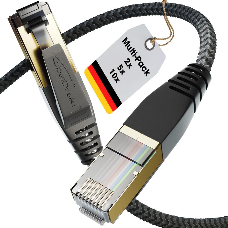KabelDirekt – Cat 8 Network Cable with Flexible & Break-Resistant Braided Design – 2x 5m (LAN ...