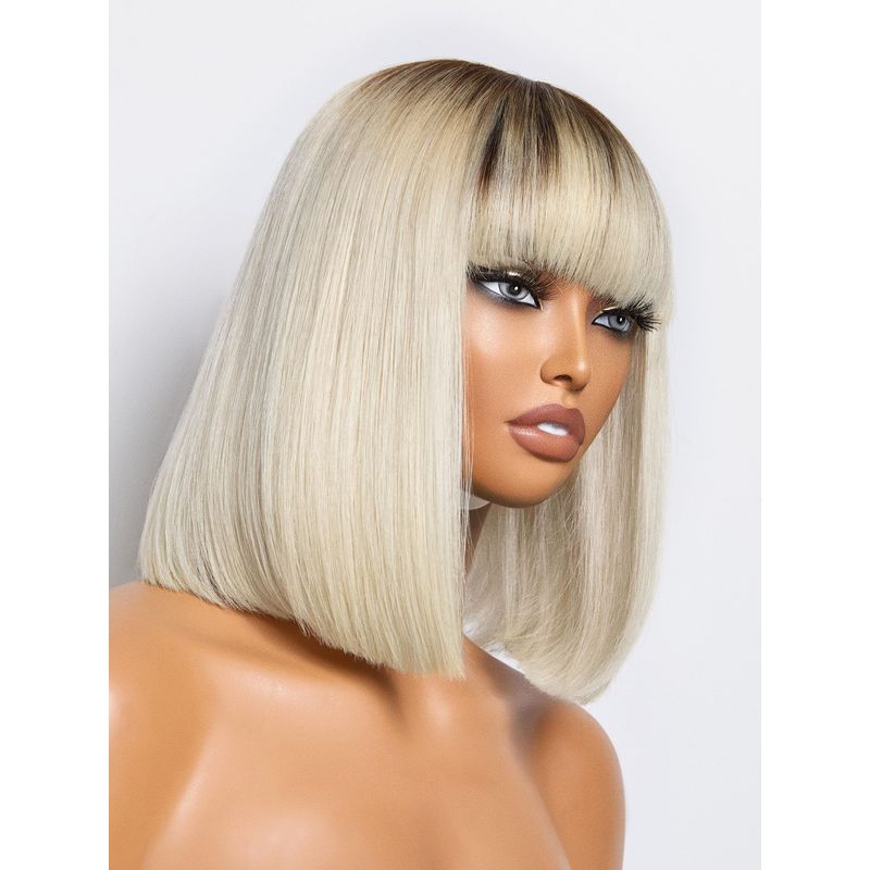 LUVME HAIR Ombre Blonde Bob Wig with Bangs Human Hair, Silky Straight ...