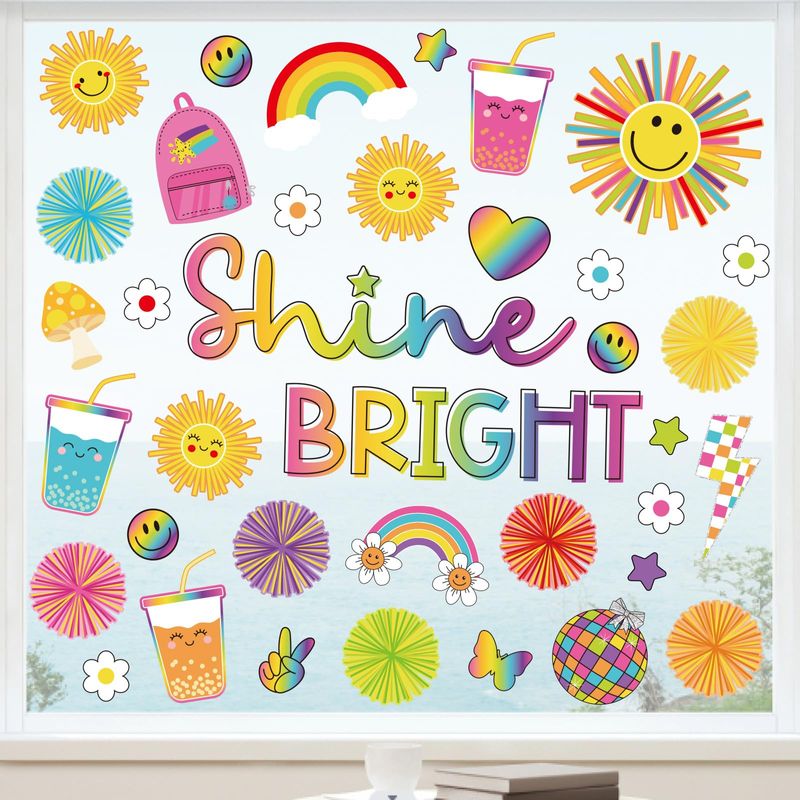 Whaline 9 Sheets Summer Cartoon Sun Window Cling Stickers Boho Sun ...