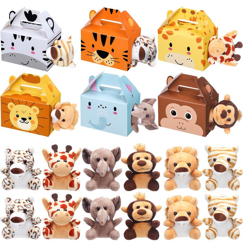 Fainne 12 Pcs Jungle Themed Favors Boxes with 12 Pcs Mini Plush Set ...
