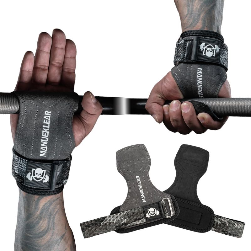 MANUEKLEAR Gym Straps Weight Lifting, Double Leather Lifting Straps for ...