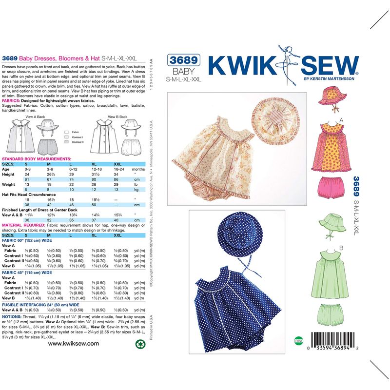 Kwik Sew K3689 Dresses Sewing Pattern, Bloomers and Hat - Online ...