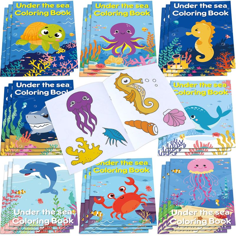 Faccito Pack of 24 Sea Animals Mini Colouring Books for Children ...