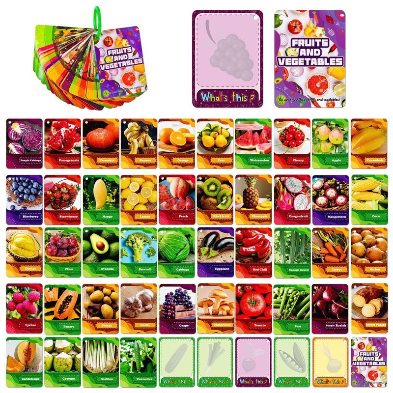 45Pcs Fruits and Vegetables Cognitive Cards for Kids,Realistic Fruit ...
