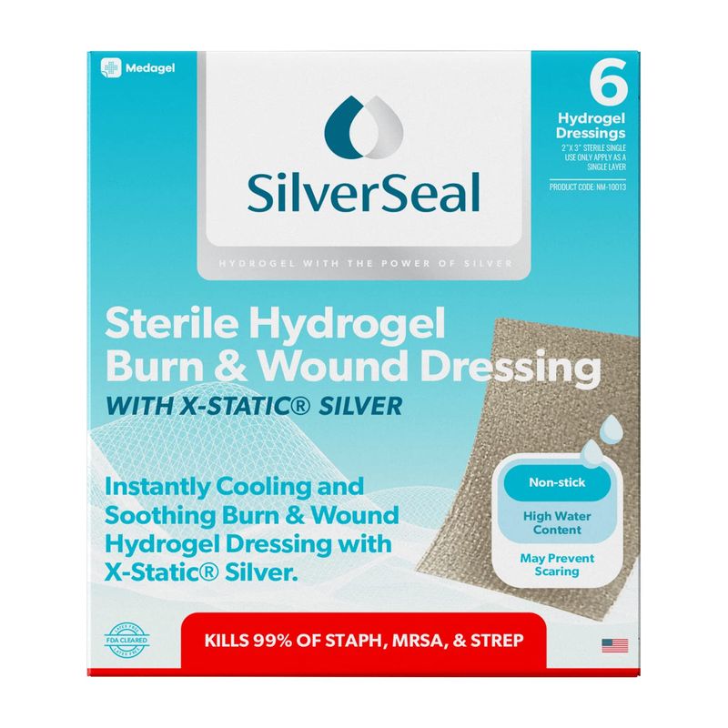 SilverSeal Burn and Wound Dressing, Hydrogel Pads with X-Static Silver ...