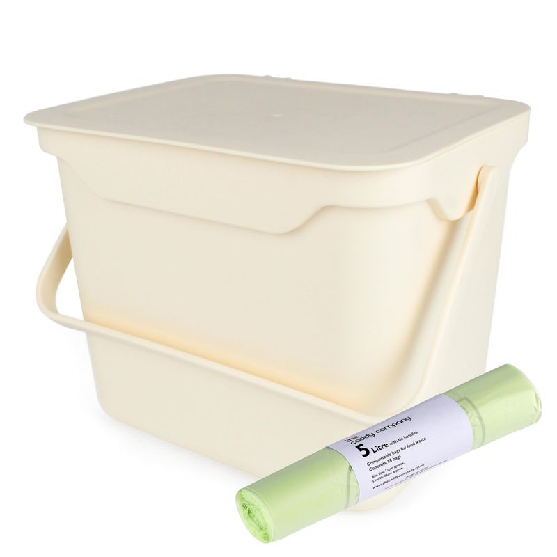 Easy Eco 5L Cream Kitchen Compost Caddy/Food Bin & 50x 5L Compostable ...