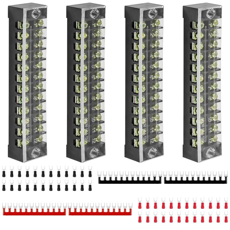 4sets 12 Position Electrical Terminal Block Strips，Dual Row Screw ...