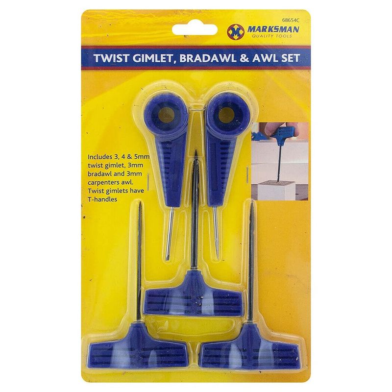 New 5PC Twist Gimlet BRADAWL and AWL Set Carpenters Hand Tool T-Handle ...