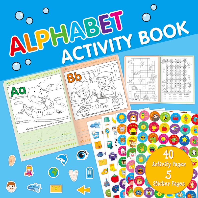 Alphabet Activity Sticker Pad, Coloring, Word-Sticker Matching, Reward ...