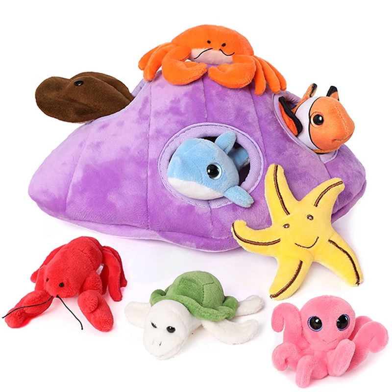 Muiteiur Plush Soft Ocean Animals Set with Plush Sea Shell House ...