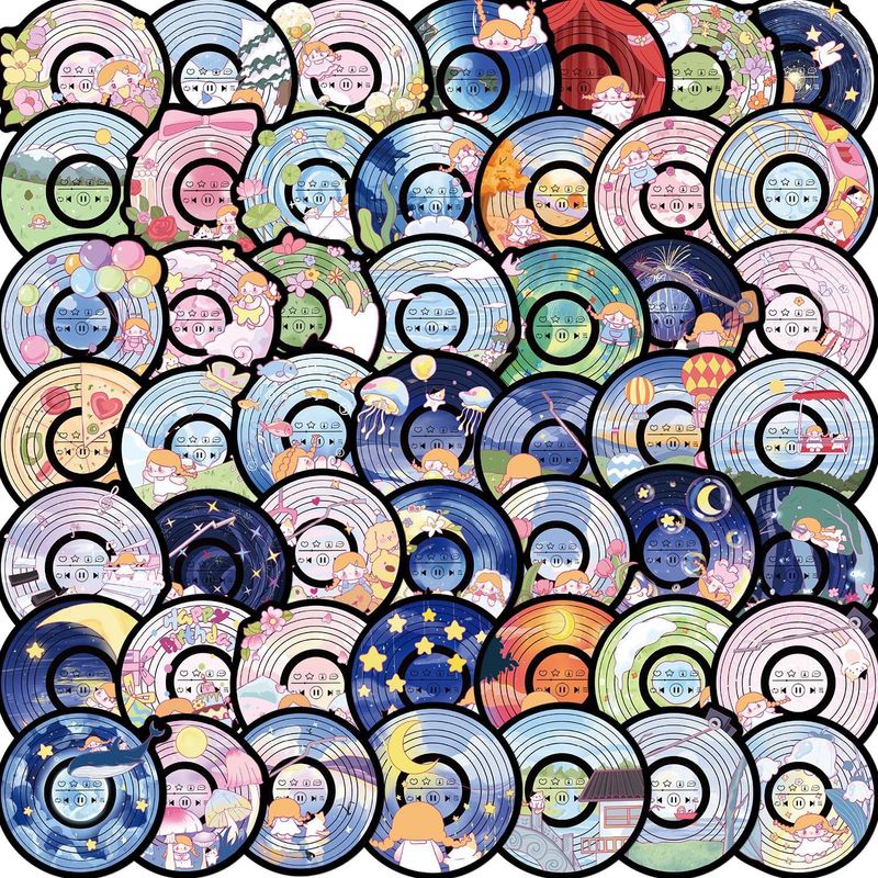 Record Stickers 50 Pcs Vinyl Funny Retro Record Stickers for Water ...