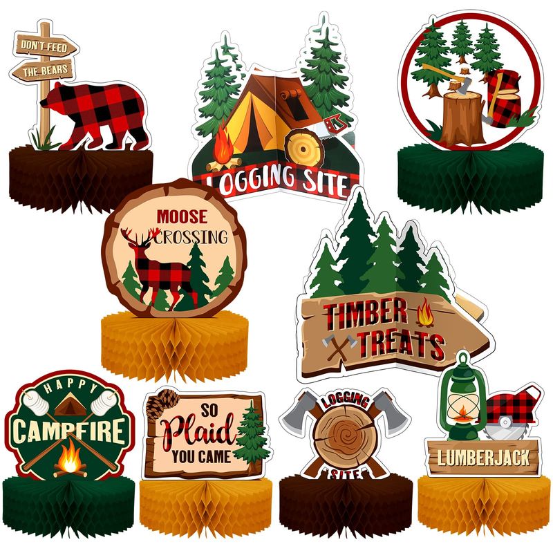 9 Pcs Lumberjack Honeycomb Centerpieces Lumberjack Birthday Party Table ...