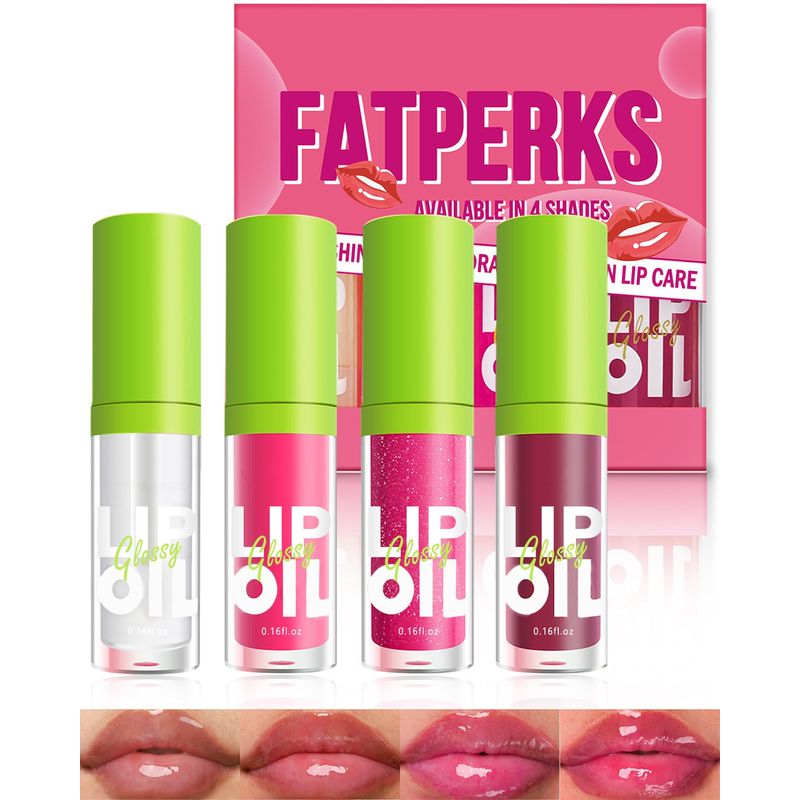 Hydrating Lip Glow Oil-4 Colors Tinted Plumping Moisturizing Lip Oil ...