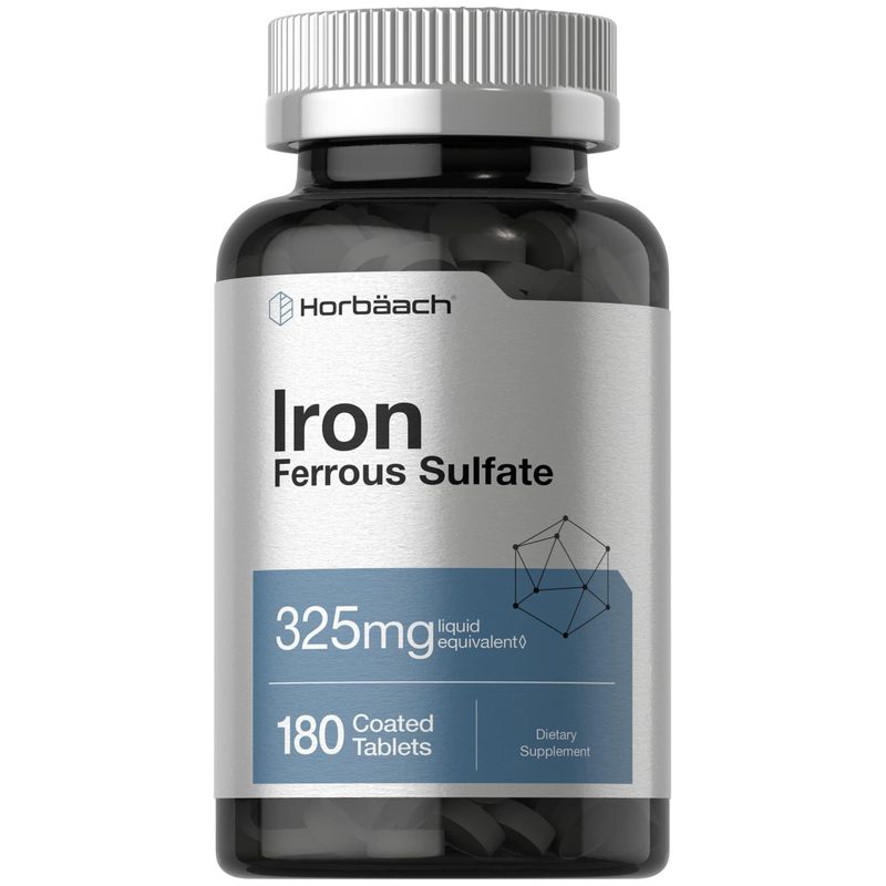 Horbäach Iron Ferrous Sulfate 325mg | 180 Count | Vegetarian, Non-GMO & Gluten Free Dietary ...