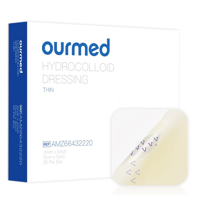 Ourmed Hydrocolloid Bandages 2" x 2", Waterproof Dressing with Self-Adhesive for Light Exudate ...
