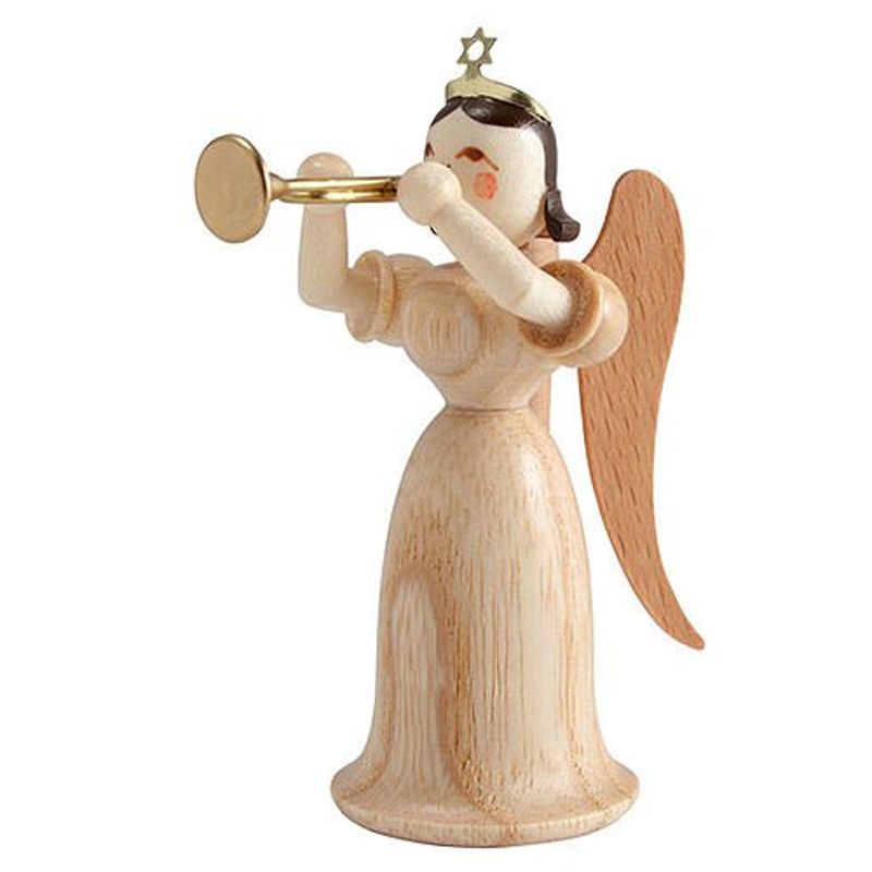 German Christmas Angel long skirt with trumpet, natural - 6,6cm / 2 ...