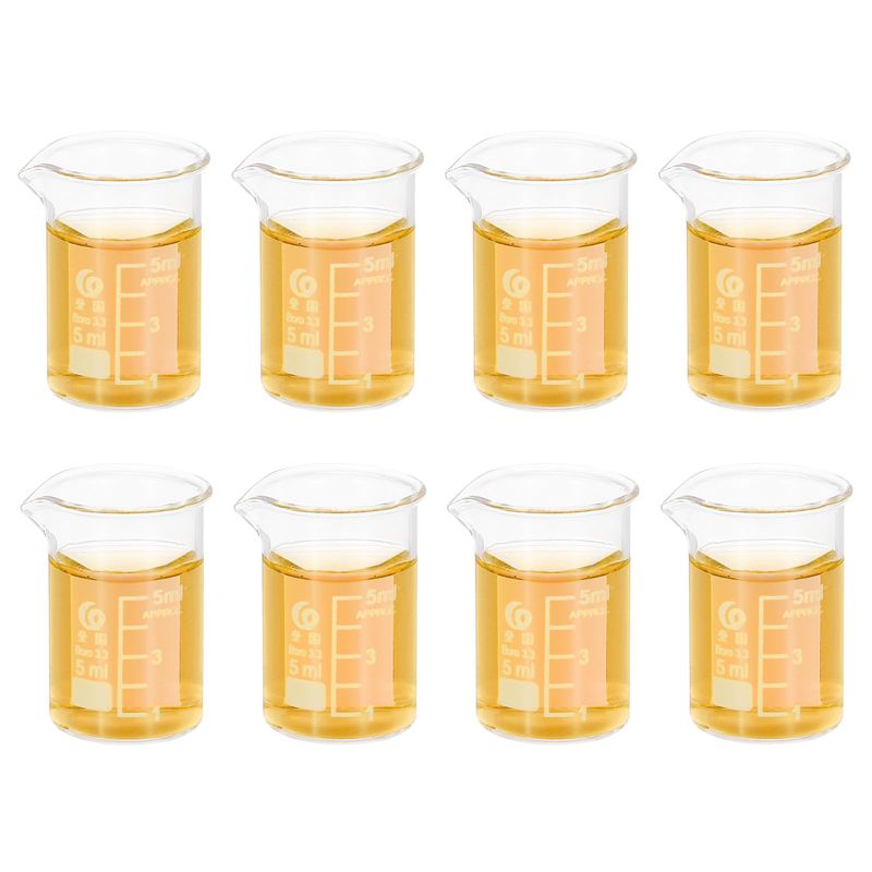 PATIKIL 5ml Low Form Measuring Cup, 8 Pcs 3.3 Borosilicate Glass Beaker ...