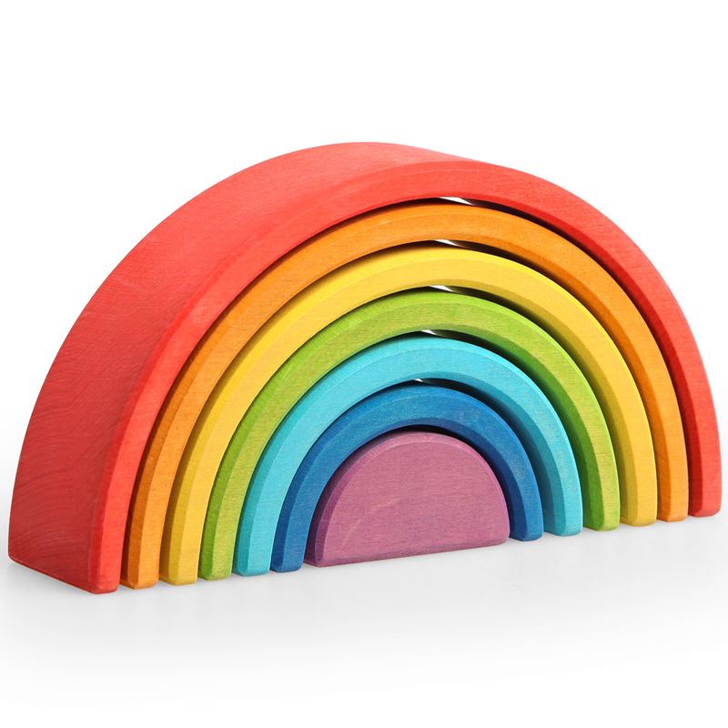 AVDAR 7Pcs Wooden Rainbow Stacker Toy, Wooden Rainbow Stacking Toy ...