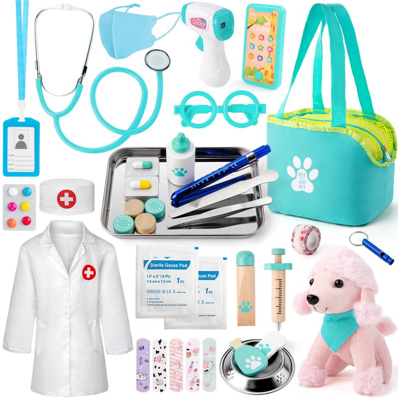 Doctor Kit for Toddlers 3-5 with Dog Toy 37 PCS Veterinarian Playset ...